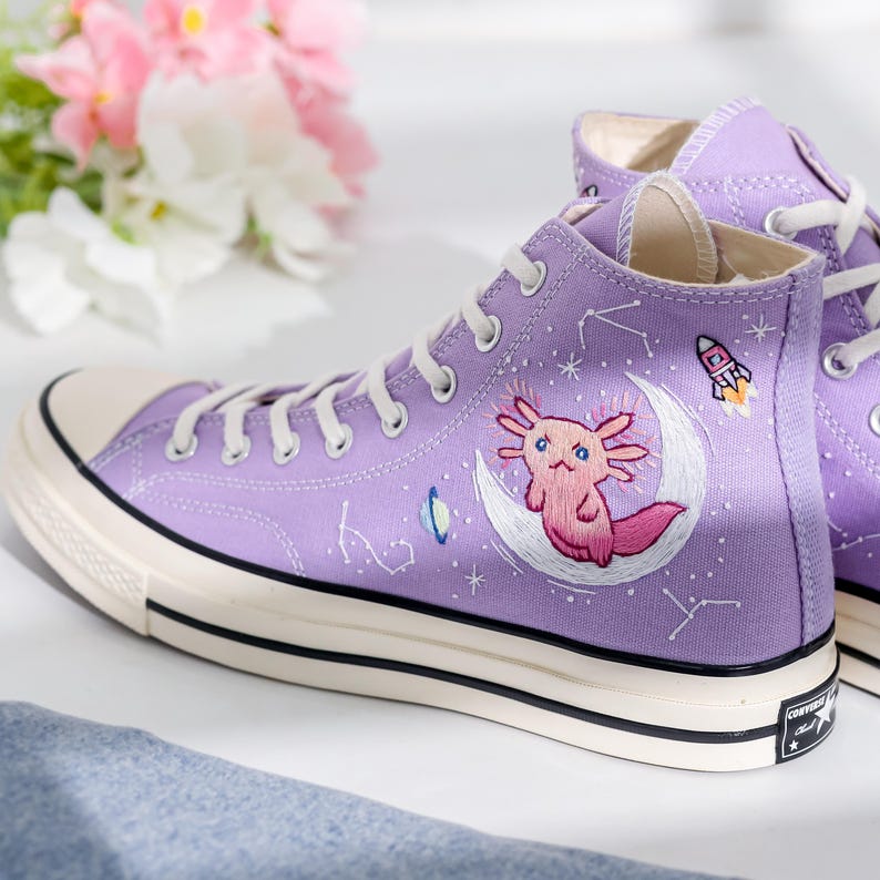 Custom Converse Embroidery Moon, Axolotl Embroidered Converse, Animal ...