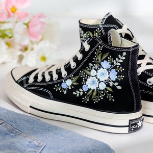 Custom Converse Chuck Taylor Blue Flower Embroidered Converse Shoes ...