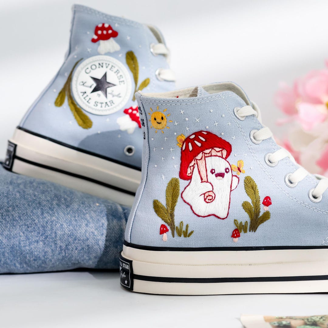 Custom Embroidered Converse Taylor 1970, Mushroom Ghost Embroidered ...