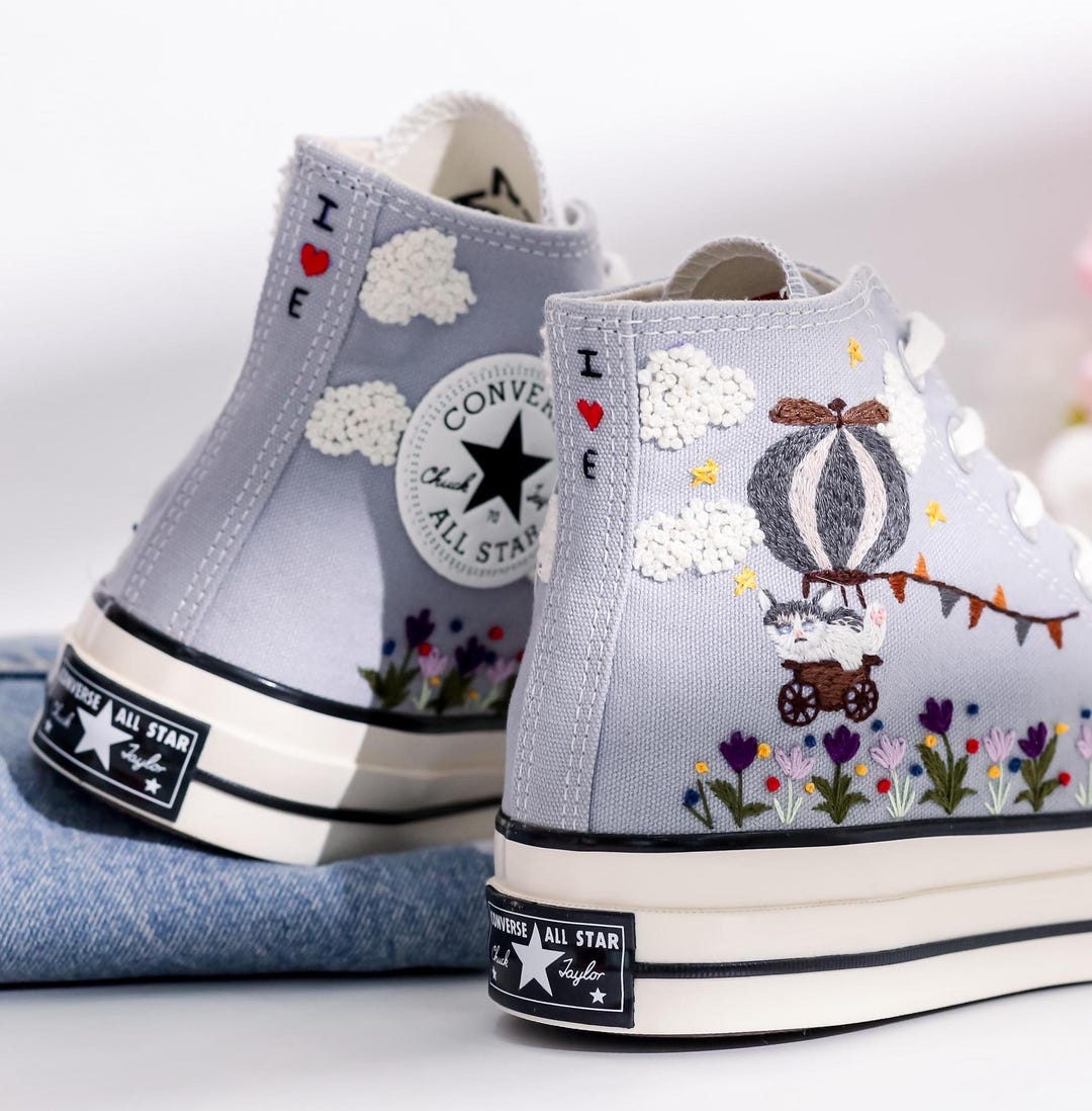 Custom Converse Embroidery Shoes, Garden Flowers, Hot Air Balloon, Cat ...