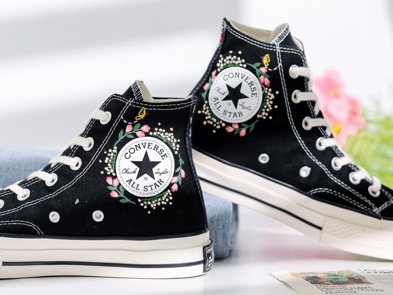 Wedding Shoes for Bride, Dog and Wedding Flower Embroidered Converse ...