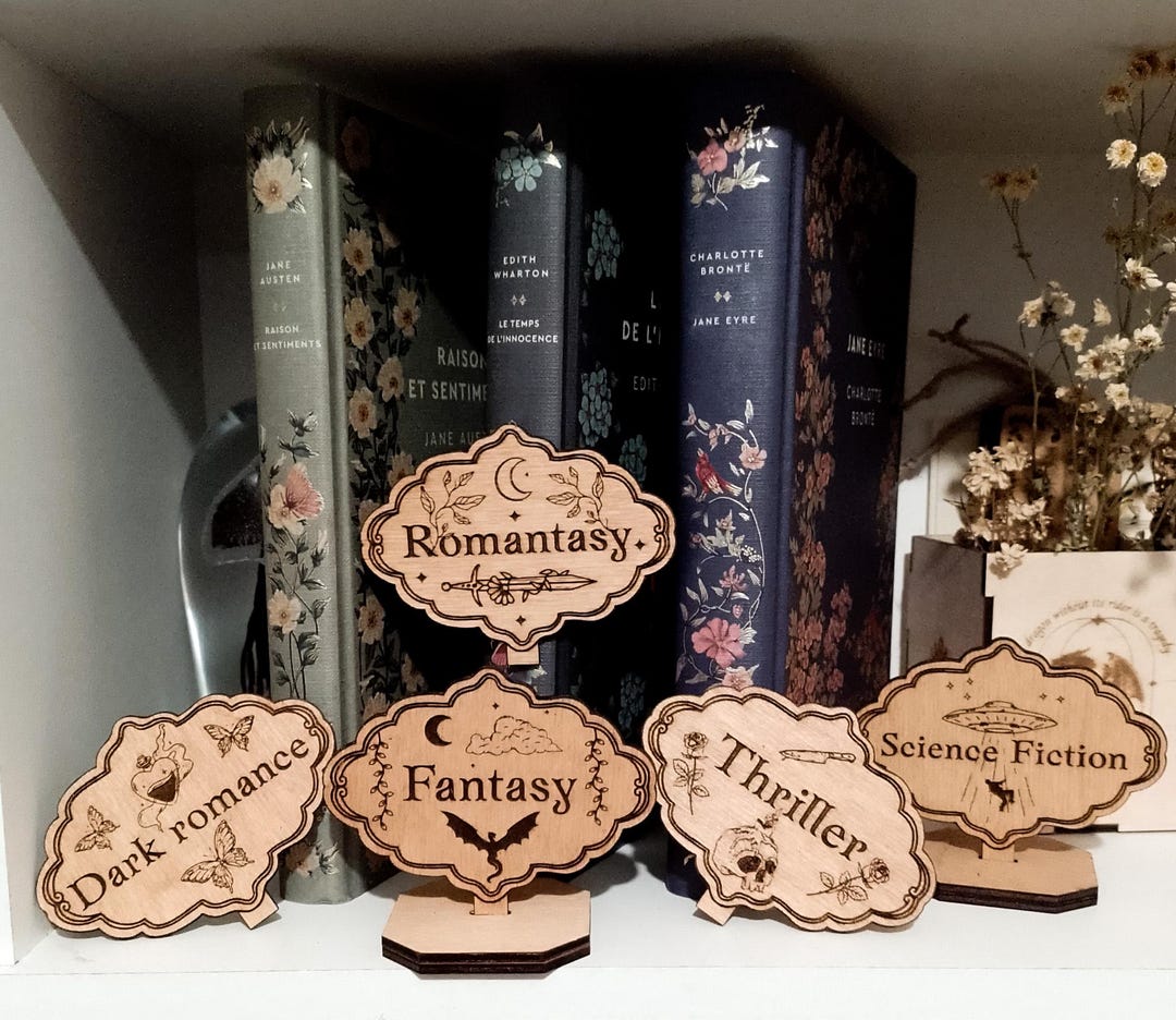 Book Shelf Sign, Book Genre Labels, Library Organization, Romantasy ...