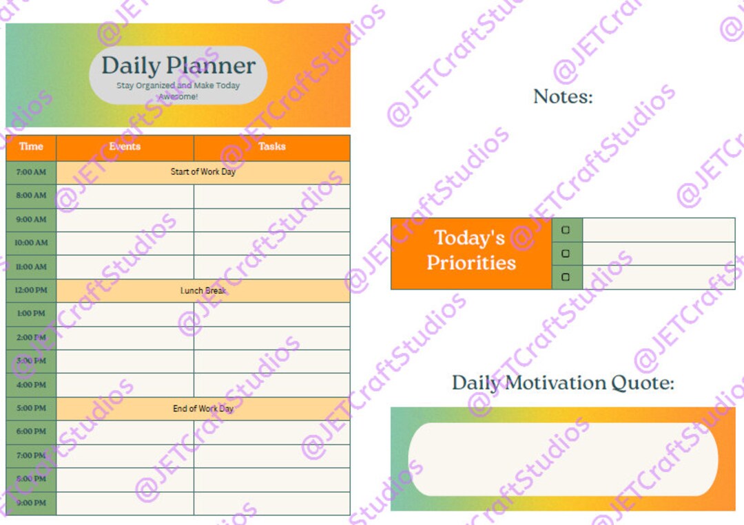 Daily Planner/organizer Green Orange Gradient PDF Download - Etsy