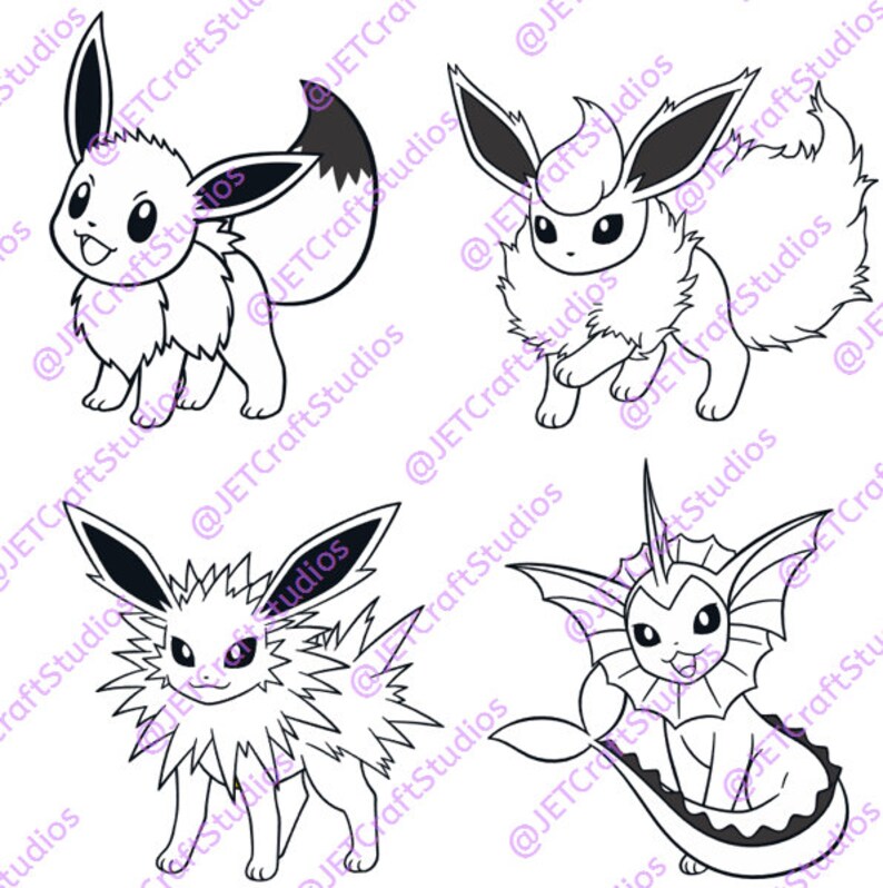 Pokemon Eeveelution Bundle Color and Black/white SVG Downloadable Files ...