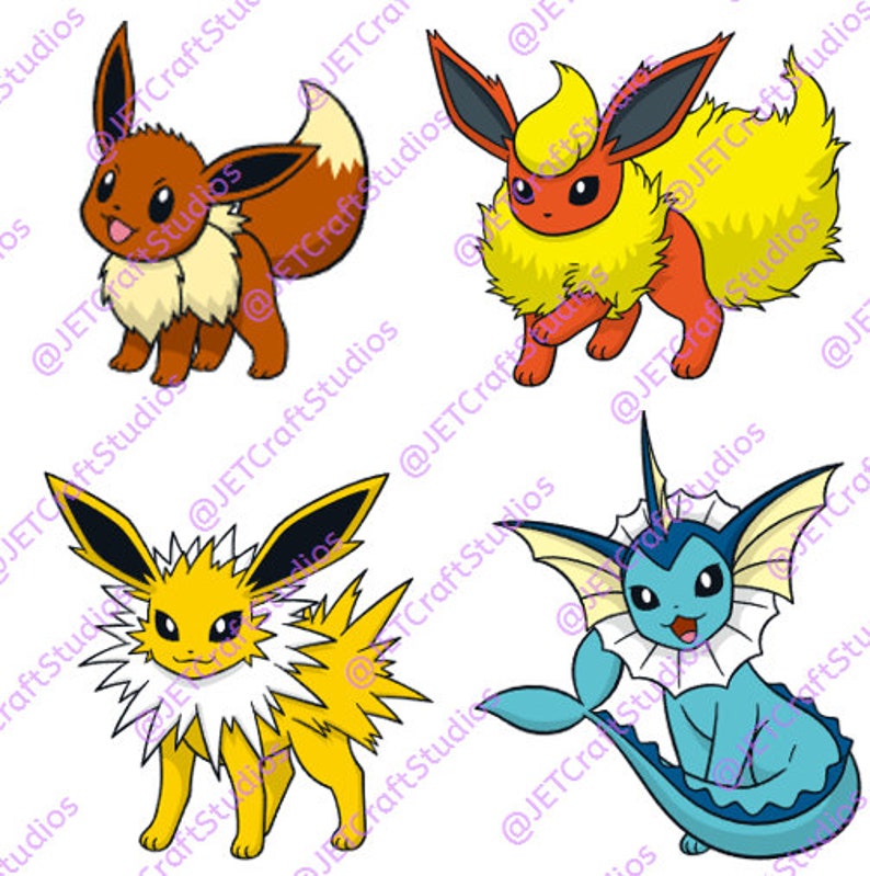 Pokemon Eeveelution Bundle Color and Black/white SVG Downloadable Files ...