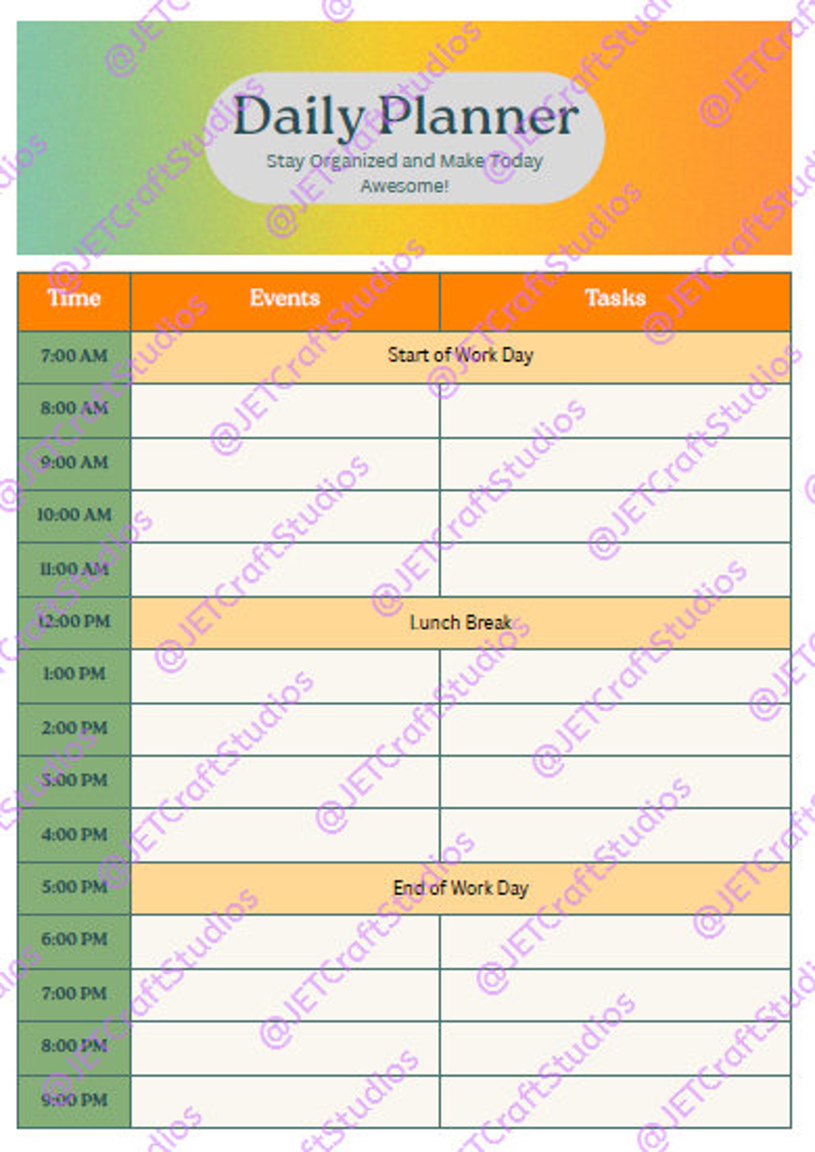 Daily Planner/organizer Green Orange Gradient PDF Download - Etsy