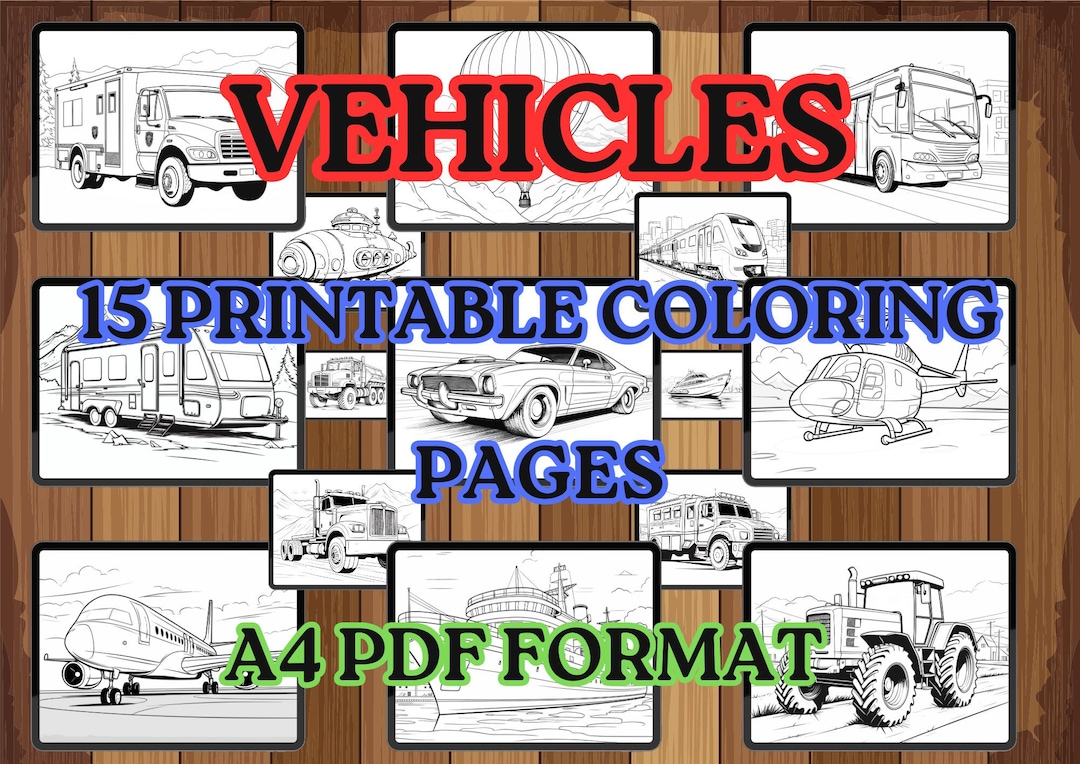 Coloring Pages, Vehicles, Printable Pages, for Kids and Adults, Stress ...