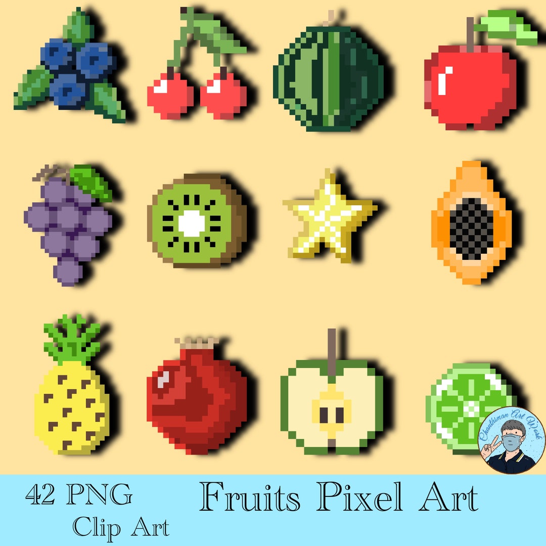Fruit Pixel Art, Clipart, Digital Download, Illustration, Pixel - Etsy