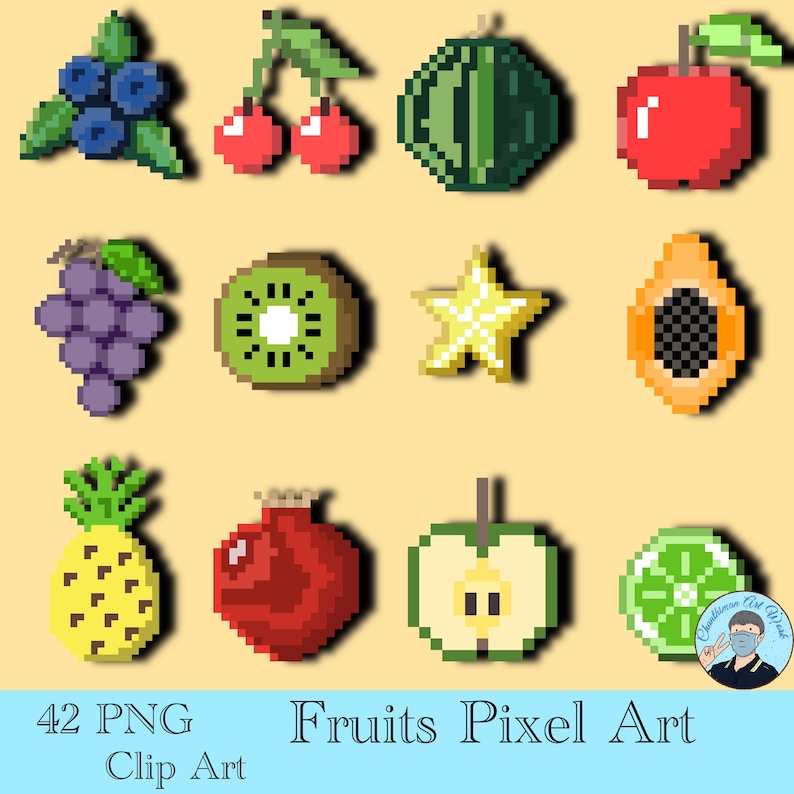 Fruit Pixel Art, Clipart, Digital Download, Illustration, Pixel - Etsy