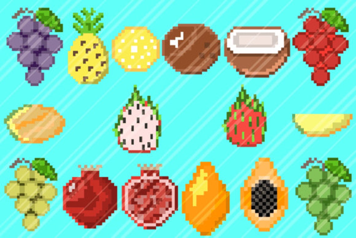 Fruit Pixel Art, Clipart, Digital Download, Illustration, Pixel - Etsy