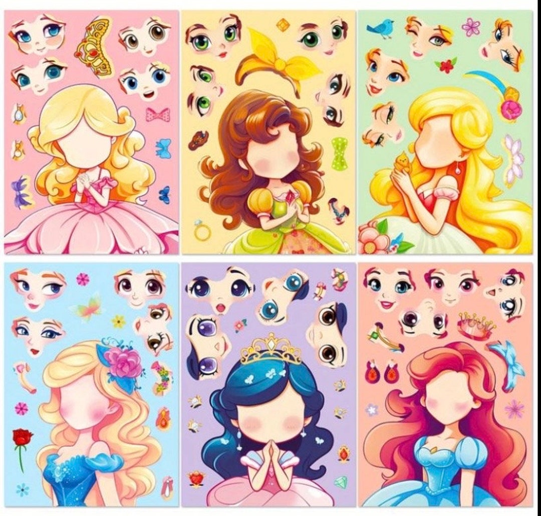 6 X Princess Decorate Dress up Sticker Sheets , Girls Gift, Cute ...