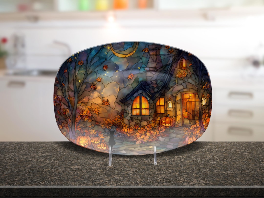 Witch’s Cottage Window – Stained Glass Style Halloween Unbreakable ...