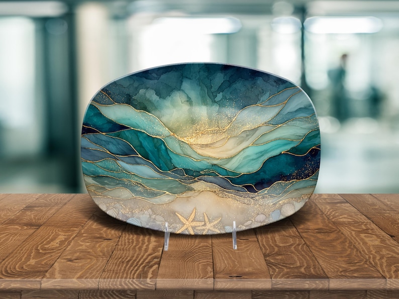 Ocean Waves Platter – Stained Glass Style Coastal Unbreakable Serving ...