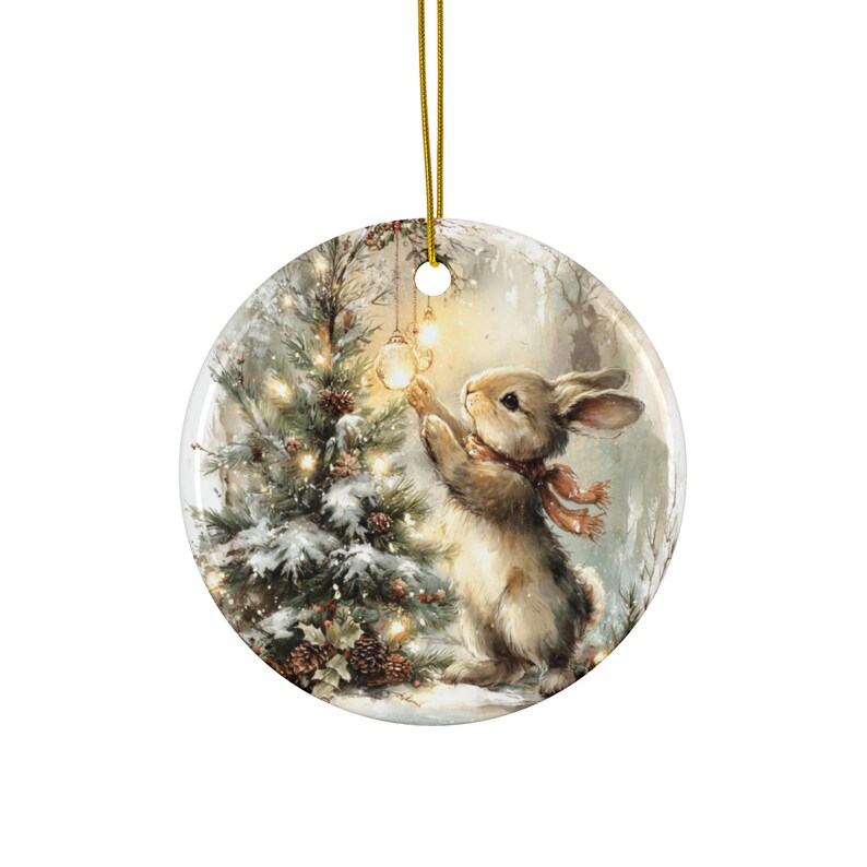 Watercolor Bunny Christmas Tree Ornament: Woodland Holiday Decor - Etsy