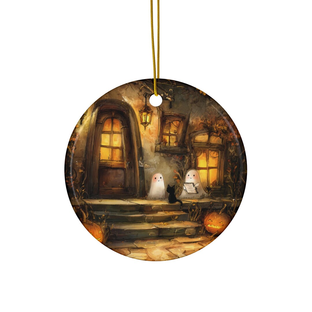 Ghost Inn Ornament: Spooky Halloween Village Decor With Cat - Etsy