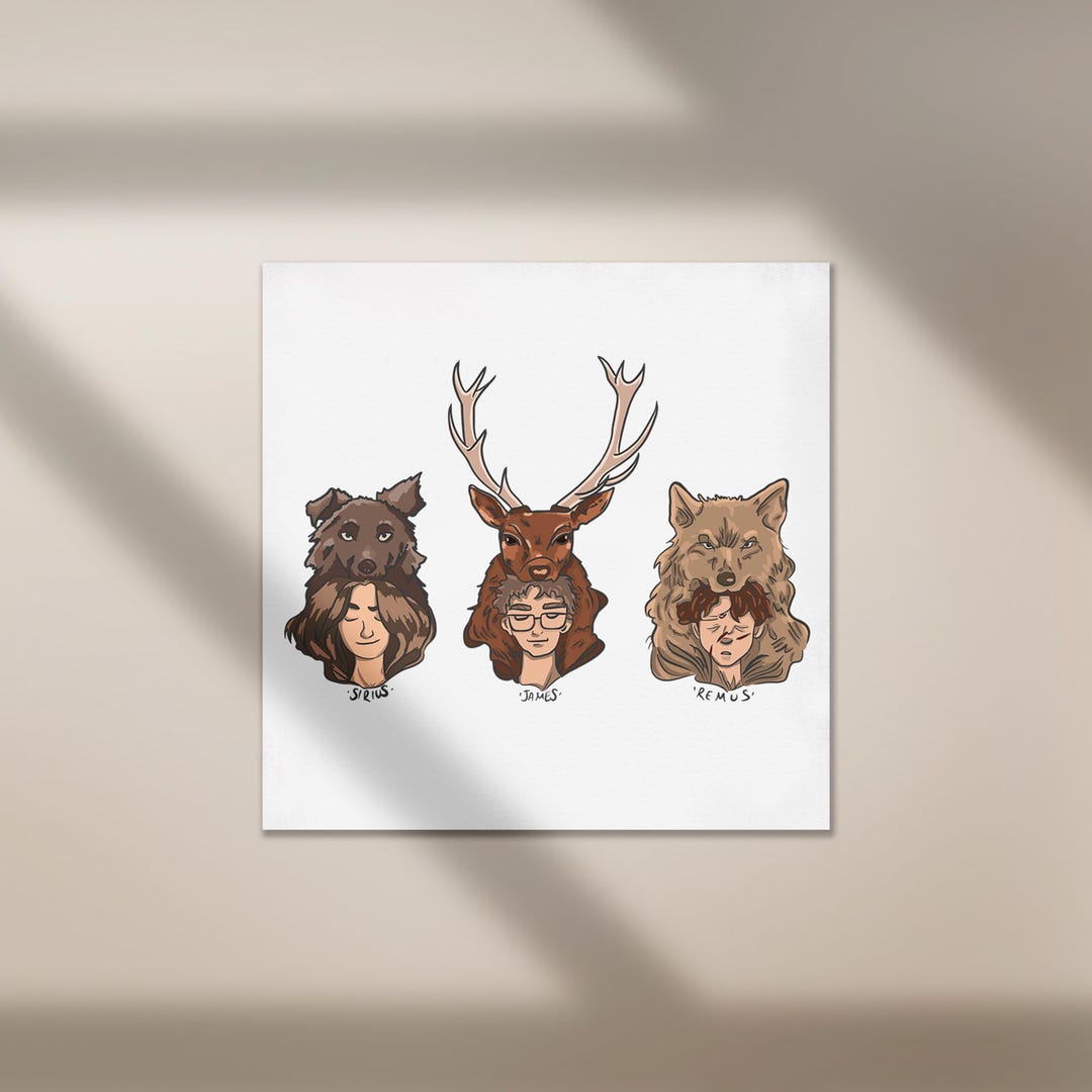 Marauders-inspired Poster, Hand-drawn Trio & Animagus Forms, Gift for ...