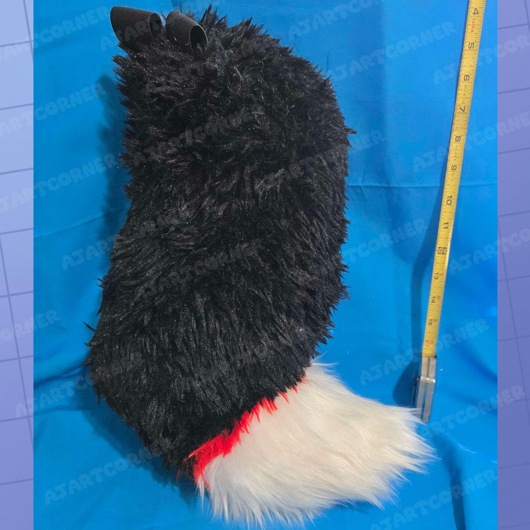 Black, Red, and White Canine Cosplay Furry Tail. Belt Loop Attachable ...