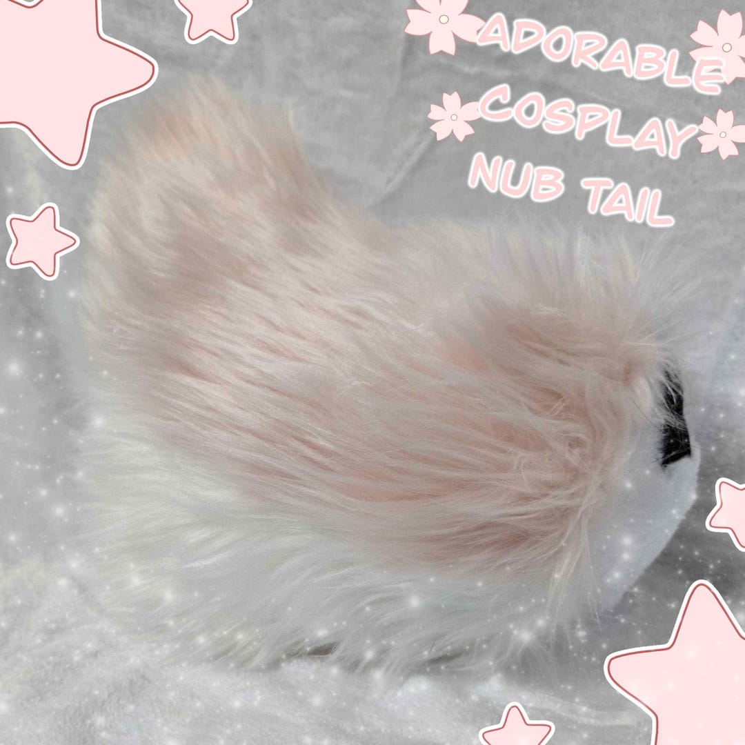 Pink and White Furry Cosplay Nub Tail. Belt Loop Attachable Tail ...