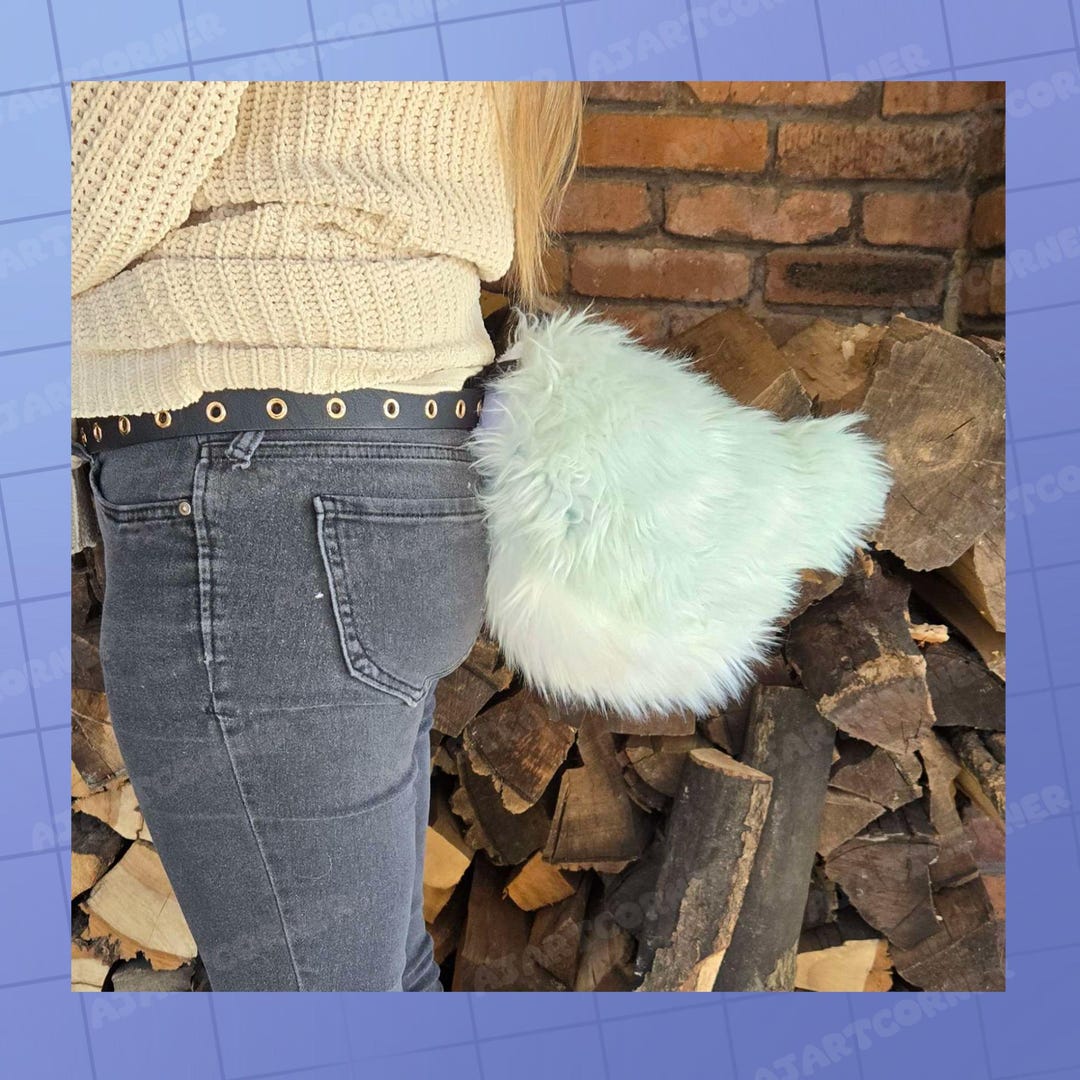 Mint Green and White Furry Cosplay Nub Tail. Belt Loop Attachable Tail ...
