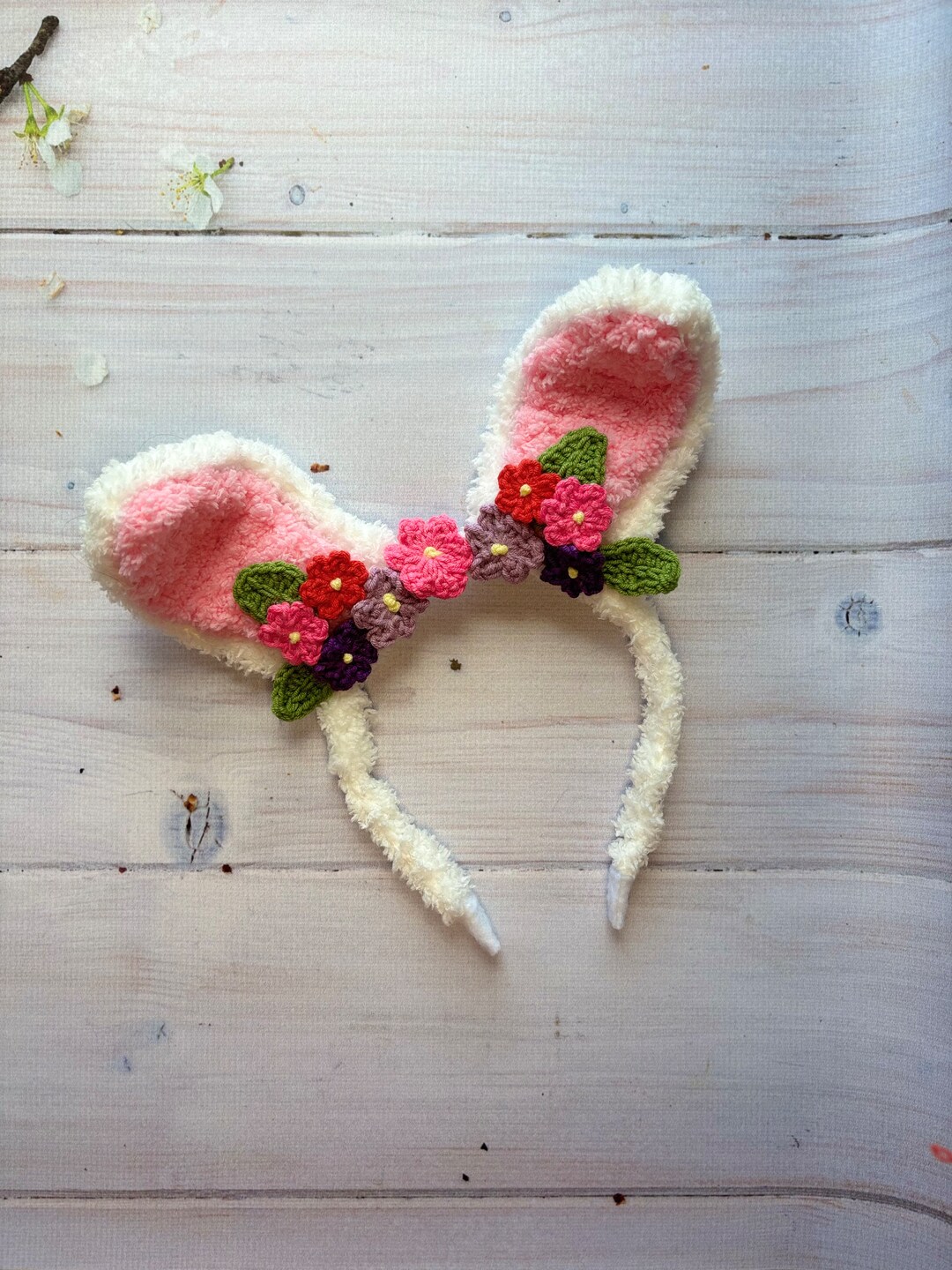Adorable Crochet Pattern Bunny Ears Headband With Flowers, Charming ...
