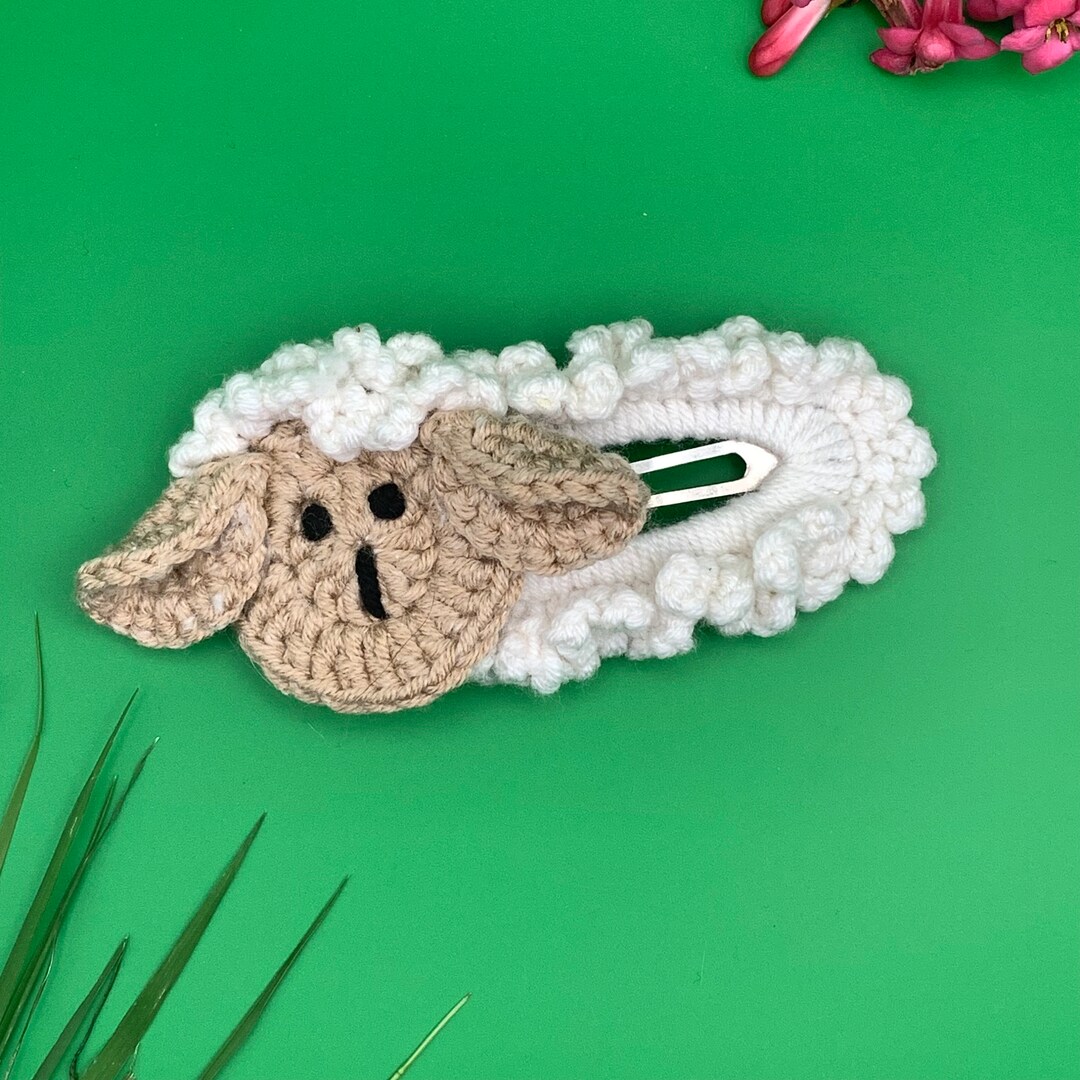 Crochet Fluffy Pom Pom Sheep Lamb Pattern Hair Clips for Girls and ...