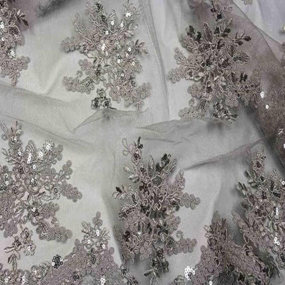 Grey Alley Glitter Sequin Embroidered Mesh Fabric. Lace Netting ...