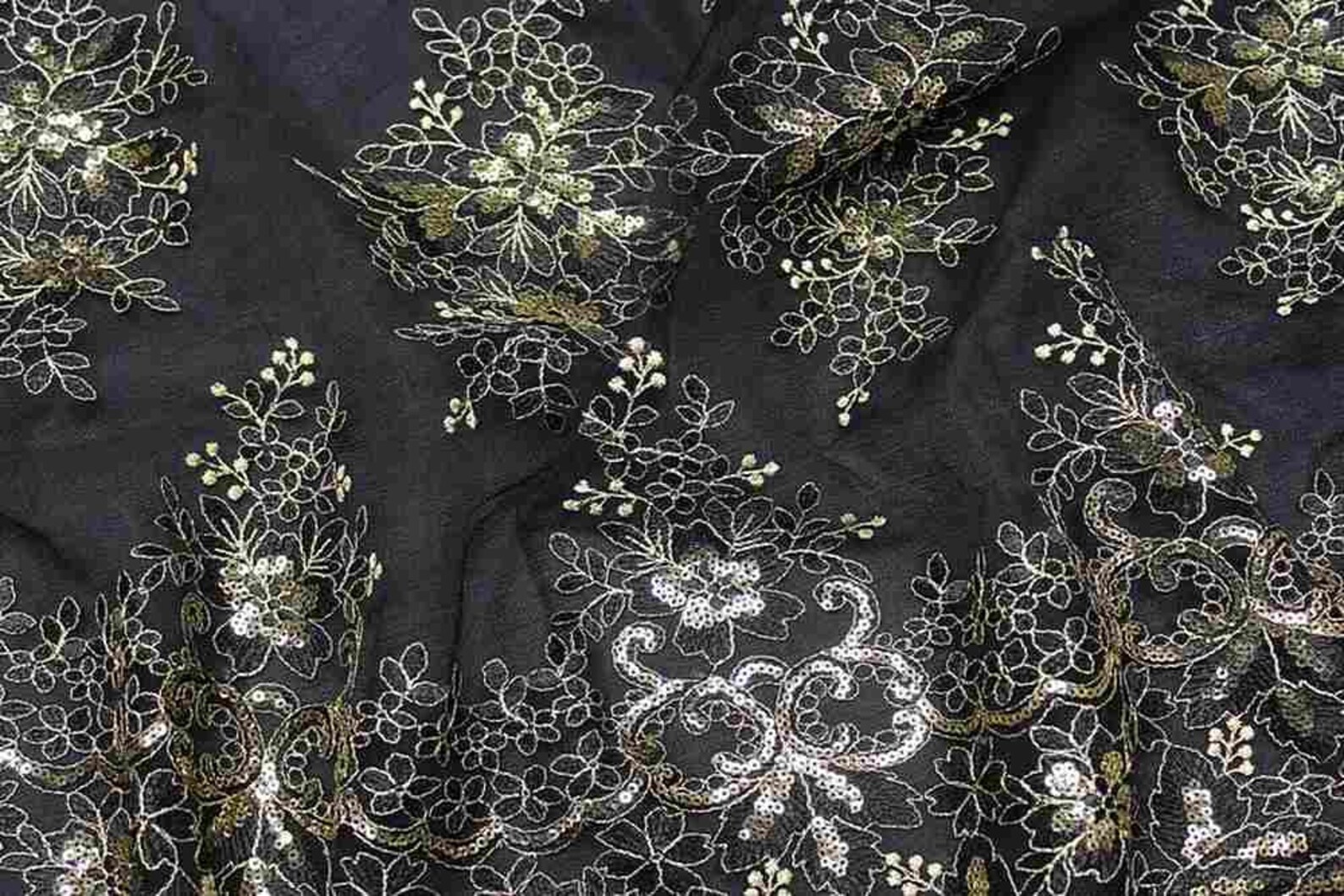 Rowley Sequin Embroidered Mesh Fabric. Lace Netting Material Ideal for ...
