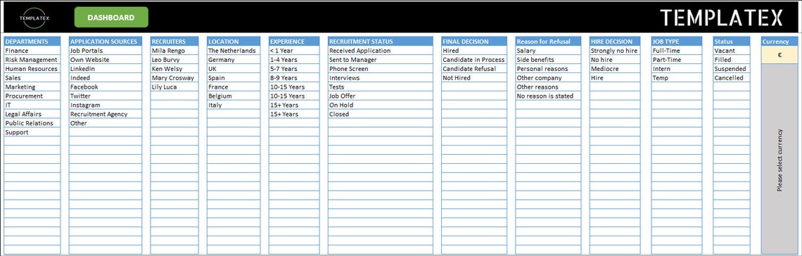 Recruitment Tracker Excel Template: Job Hiring Planner - Etsy