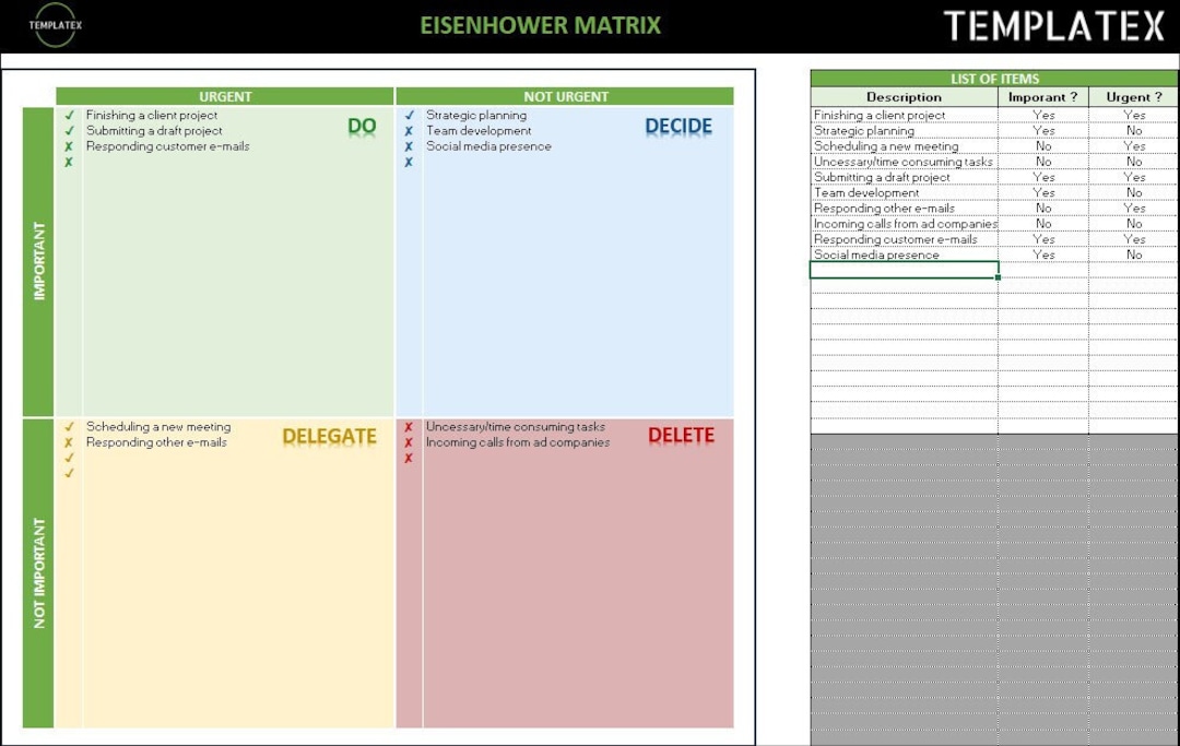 Eisenhower Matrix Excel Template: Time-management Framework - Etsy
