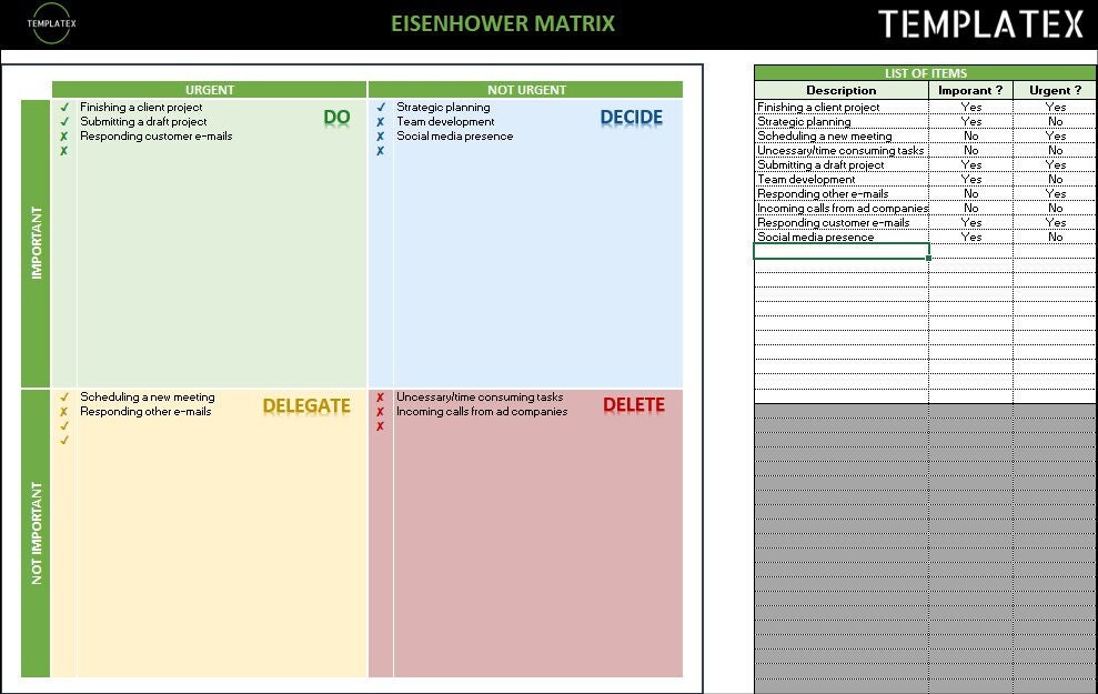 Eisenhower Matrix Excel Template: Time-management Framework - Etsy