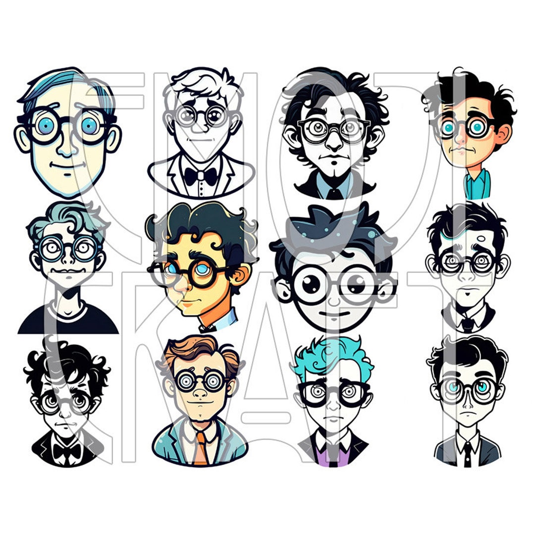 Nerd Facial Graphic Emojis Digital Cliparts Mens Faces Modern - Etsy