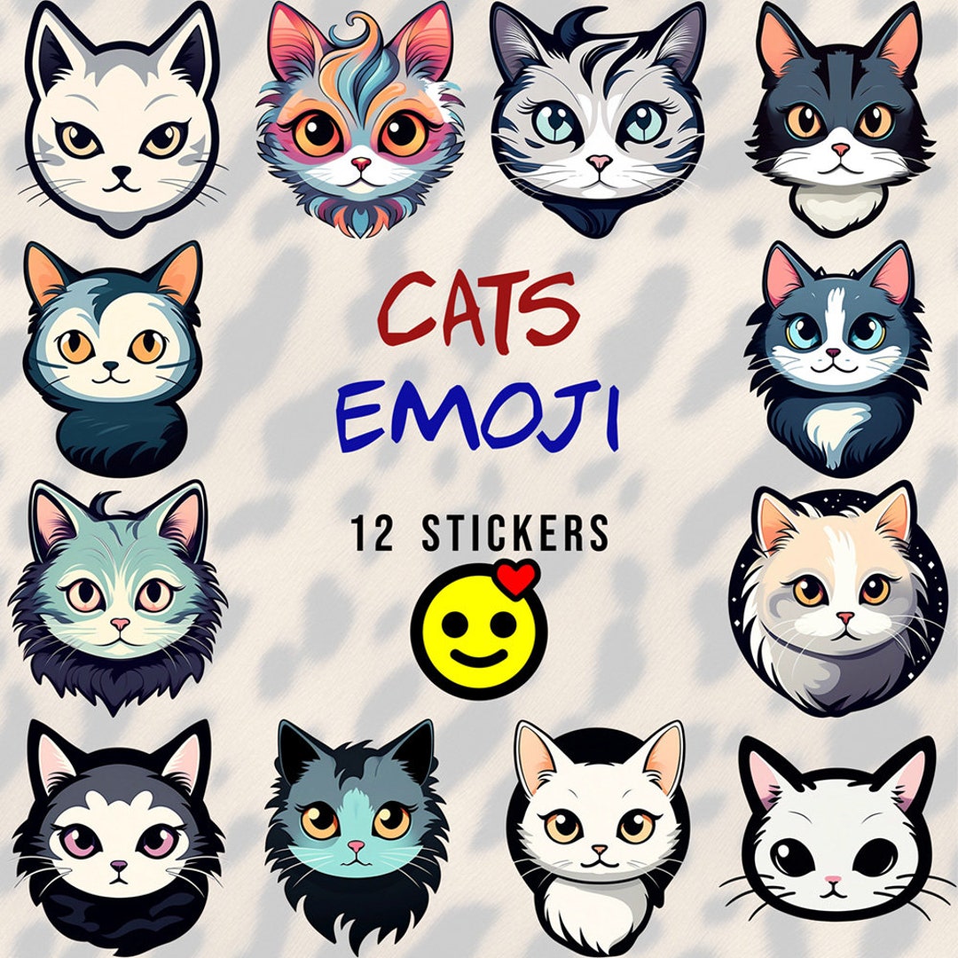 Cats Facial Graphic Stickers Mens Modern Descriptive Smileys Emotional Decorative Funny Stamps ...