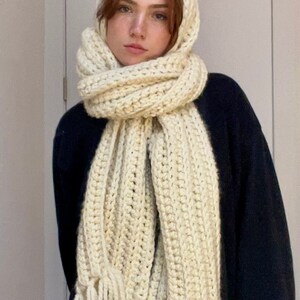 Handmade Crochet Chunky Long Wool Scarf (cream) - Etsy