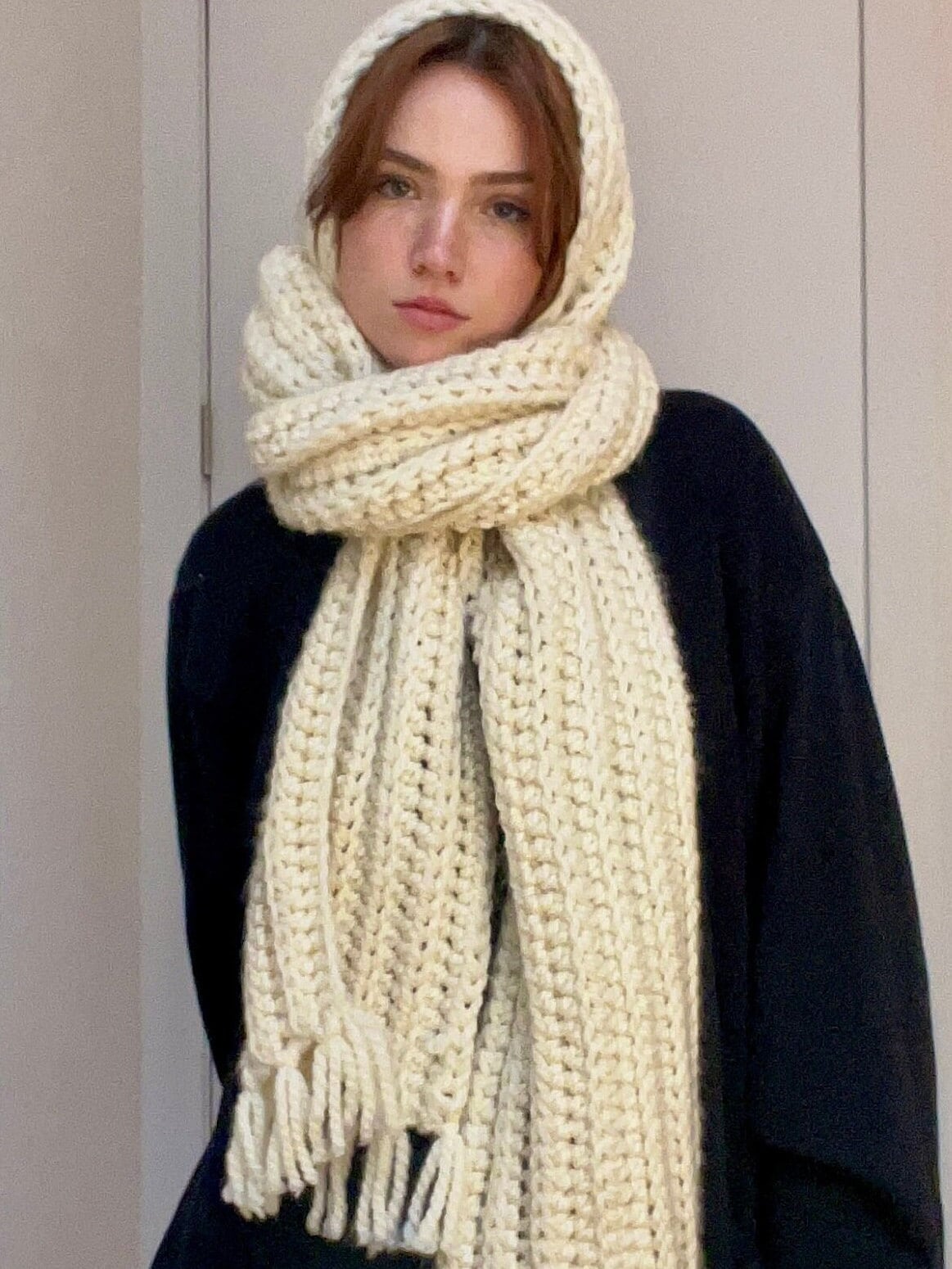 Handmade Crochet Chunky Long Wool Scarf (cream) - Etsy