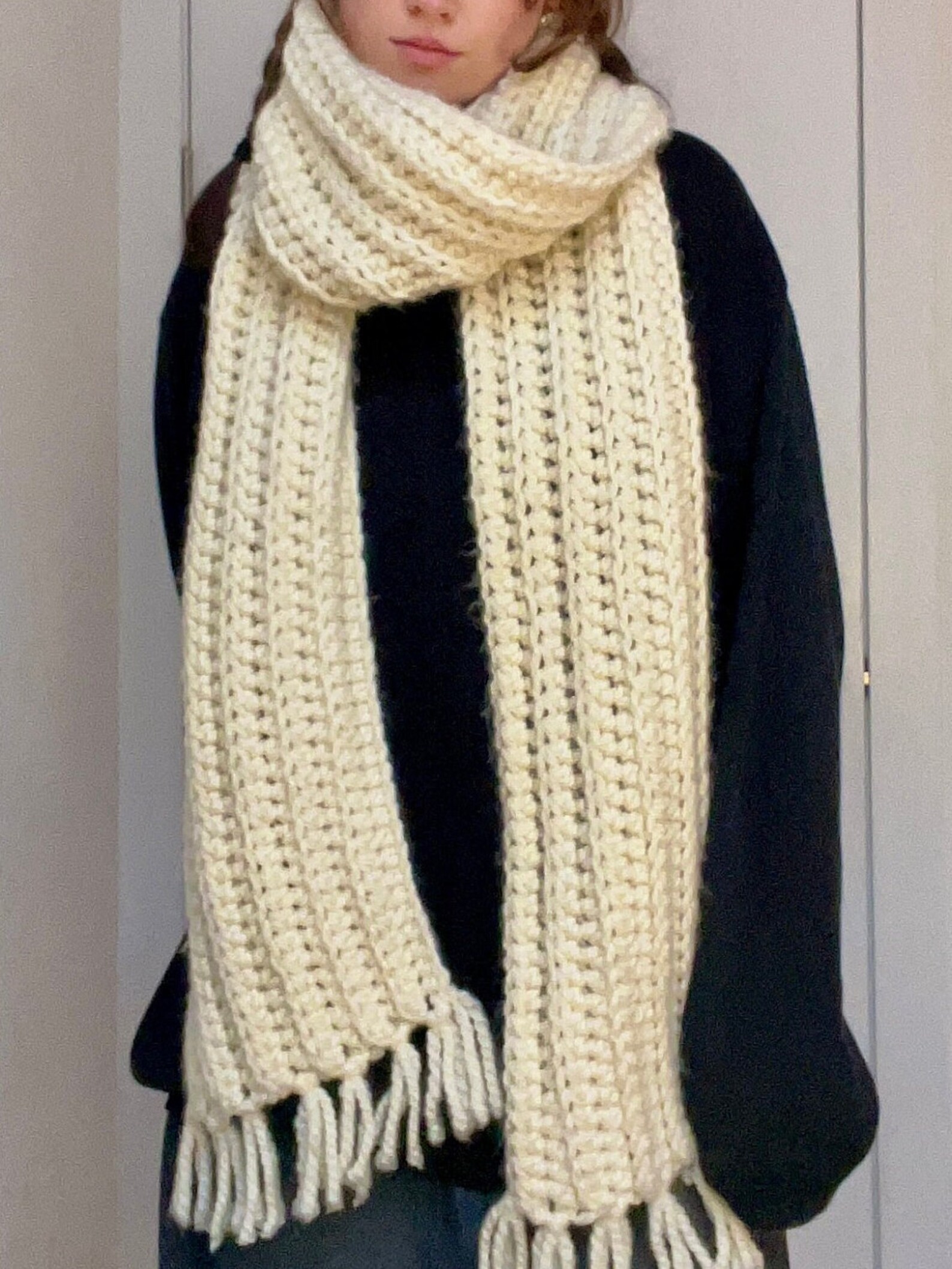 Handmade Crochet Chunky Long Wool Scarf (cream) - Etsy