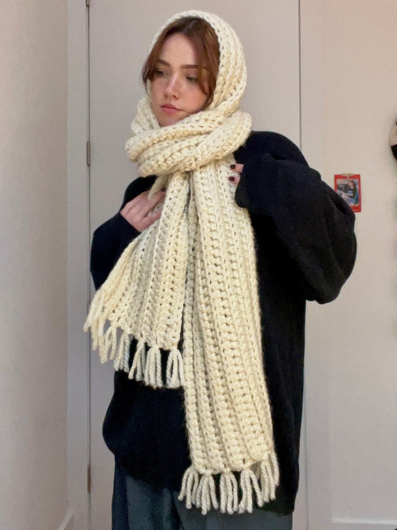 Handmade Crochet Chunky Long Wool Scarf (cream) - Etsy