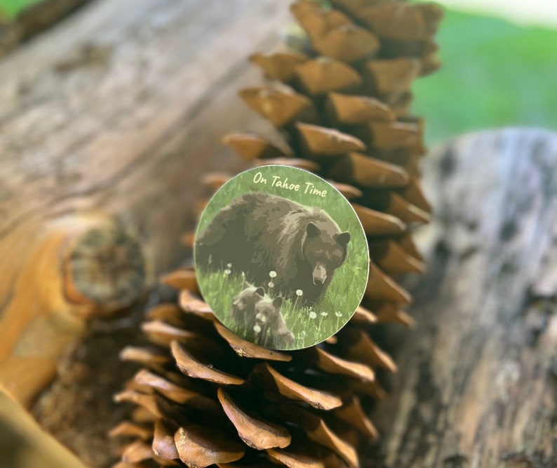 On Tahoe Time Lake Tahoe Mama Bear With Two Cubs Sticker L Be Bear ...