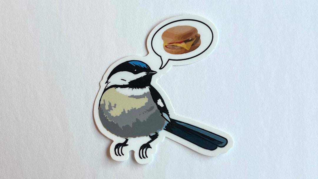 Chickadee Cheeseburger Bird Vinyl Sticker, Birder Nerd Gift, Smashed ...
