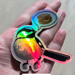 Chickadee Cheeseburger Bird Vinyl Sticker, Birder Nerd Gift, Smashed ...