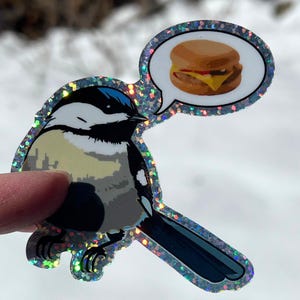Chickadee Cheeseburger Bird Vinyl Sticker, Birder Nerd Gift, Smashed ...