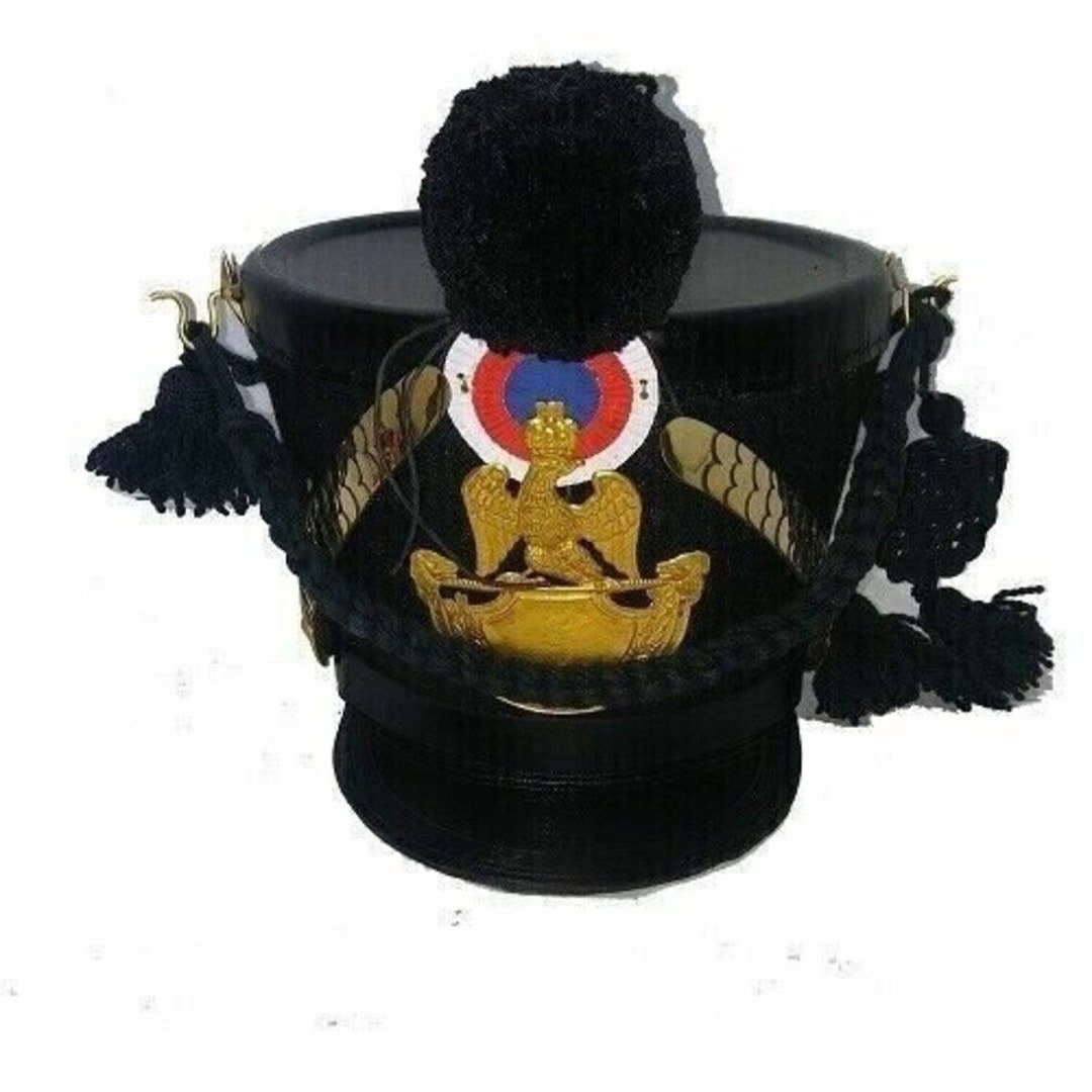 Handmade Napoleonic French Leather Shako Helmet, and Green Long POM POM ...