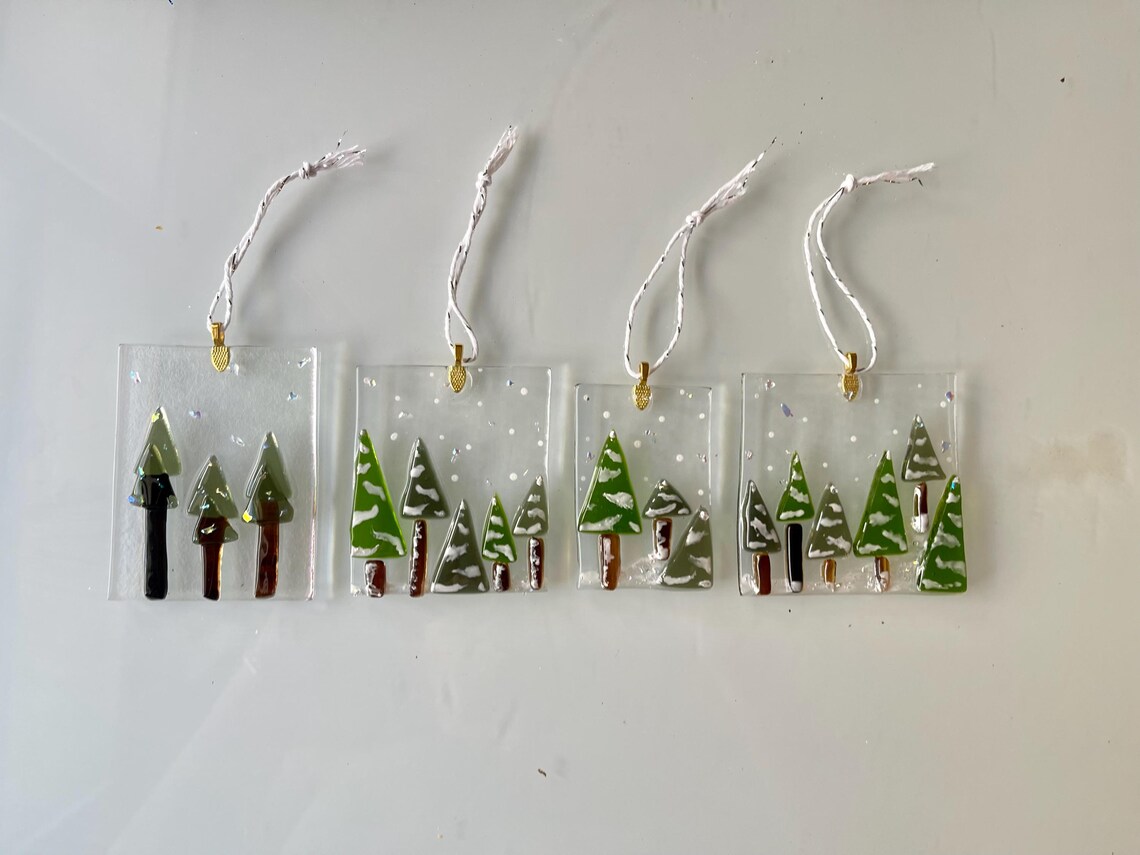 Winter Scene Fused Glass Ornament - Etsy