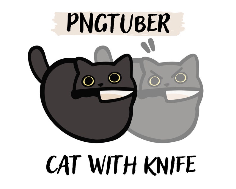 Gato con cuchillo PNGtuber, Gato negro, Bonito modelo Vtuber, Chibi ...