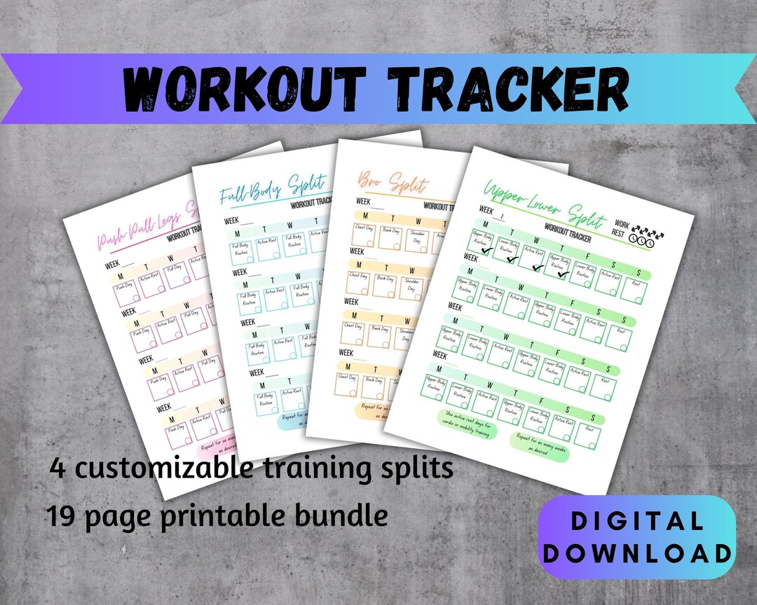 Customizable Workout Weight Training Tracker and Log, 4 Workout Splits ...