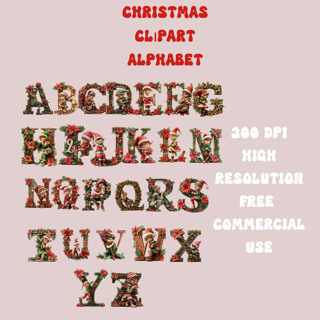 Alphabet Christmas Clipart Holiday LETTERS & Numbers DIY Craft Card ...