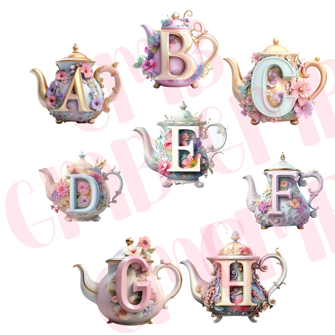 Teapot Alphabet Clipart: A-Z Decorative Letters (digital Download ...