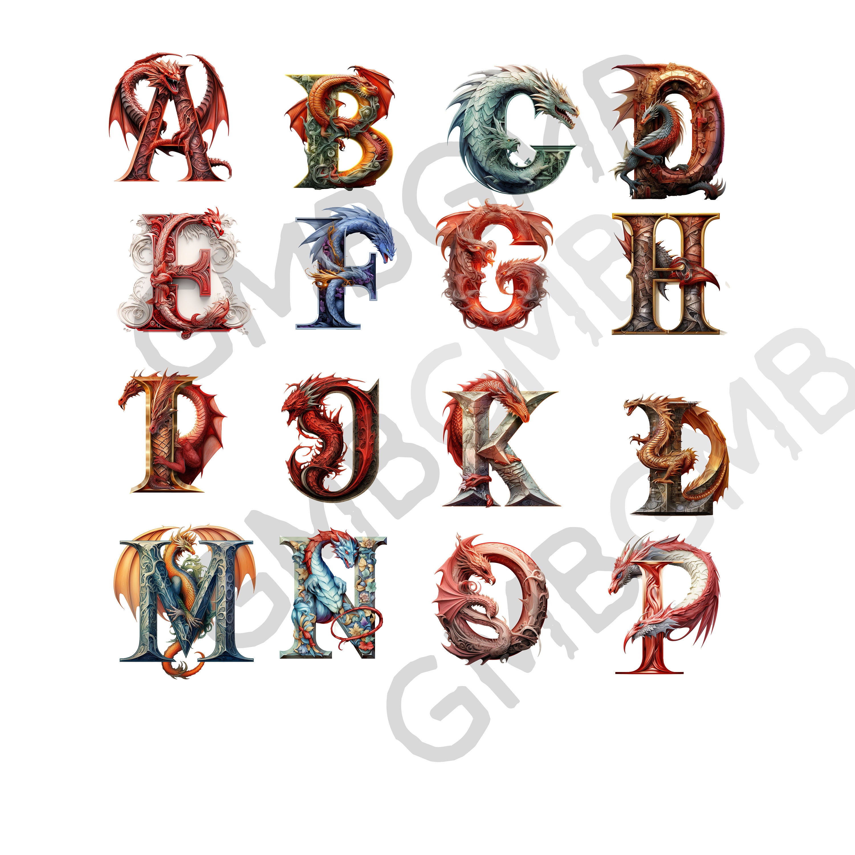 Dragon A to Z Set of Clipart Png Alphabet Clipart Dragon Alphabet Monogram Clipart - Mystical ...