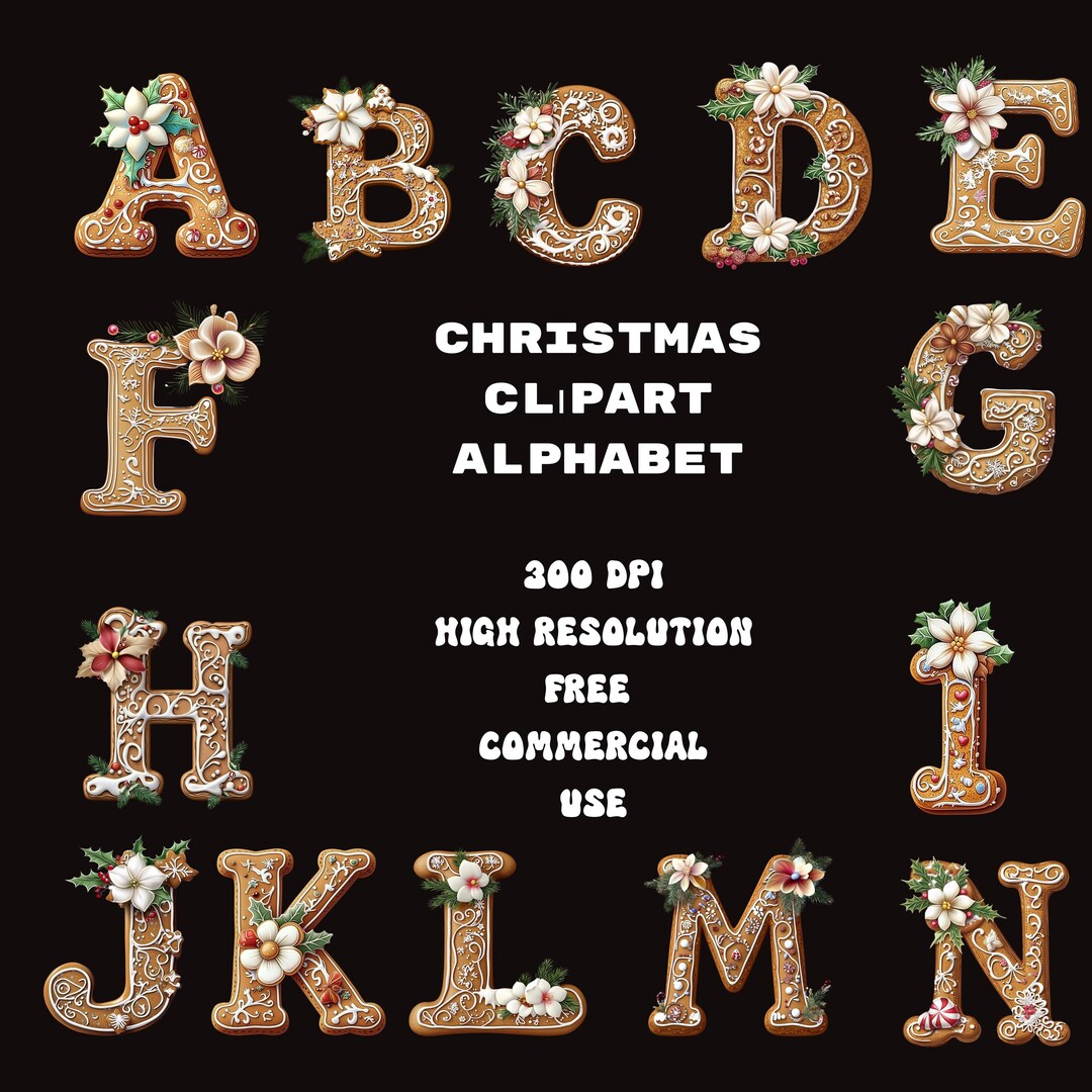 Watercolor Gingerbread Cookie Alphabet Clipart High Quality PNG Files ...