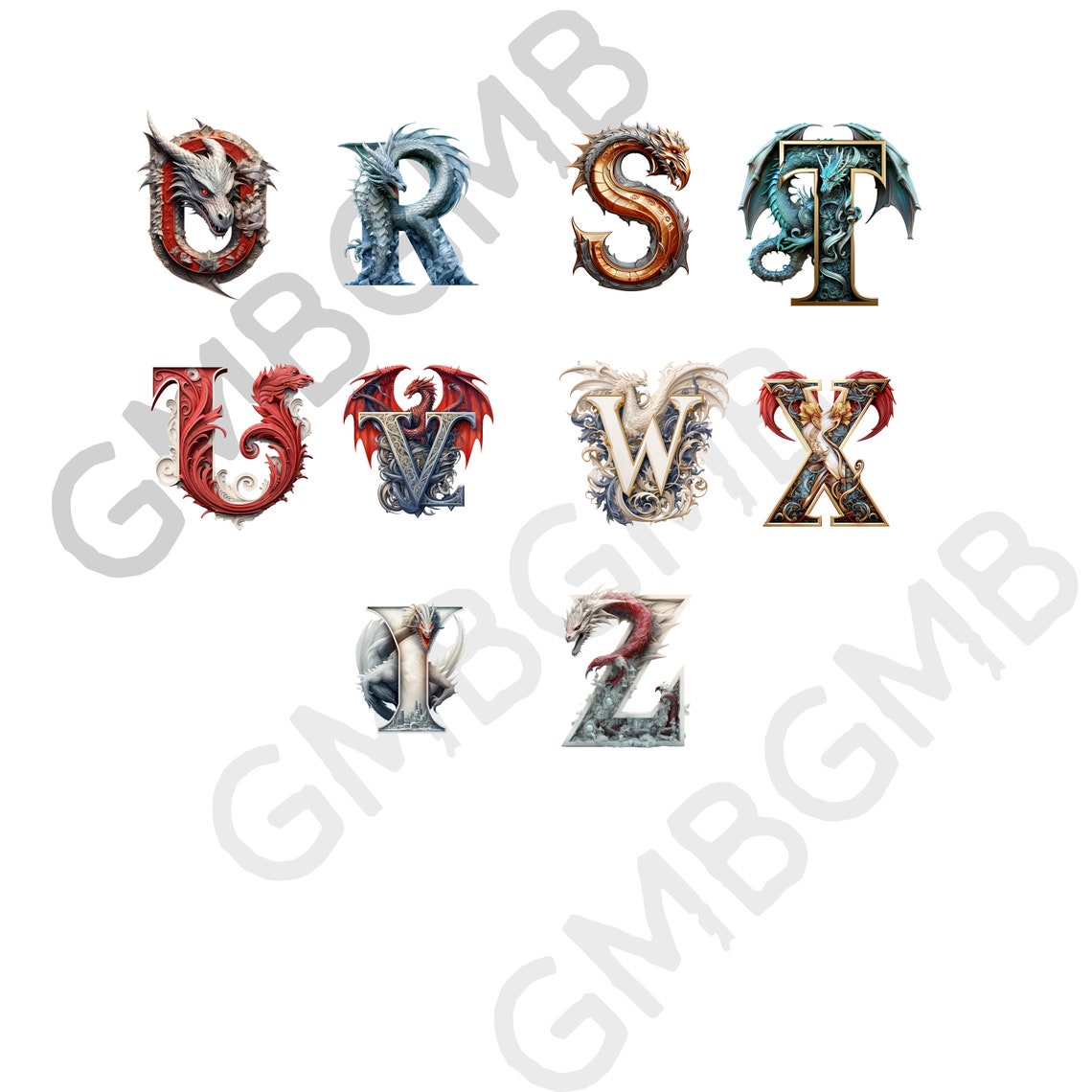 Dragon A to Z Set of Clipart Png Alphabet Clipart Dragon Alphabet ...