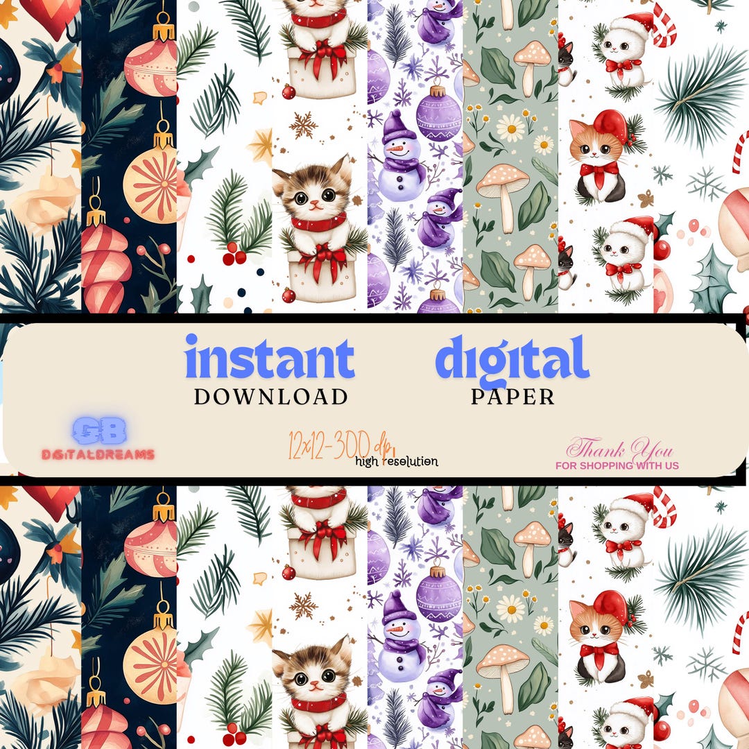 Christmas Digital Paper Set: Seamless Holiday Patterns (digital ...